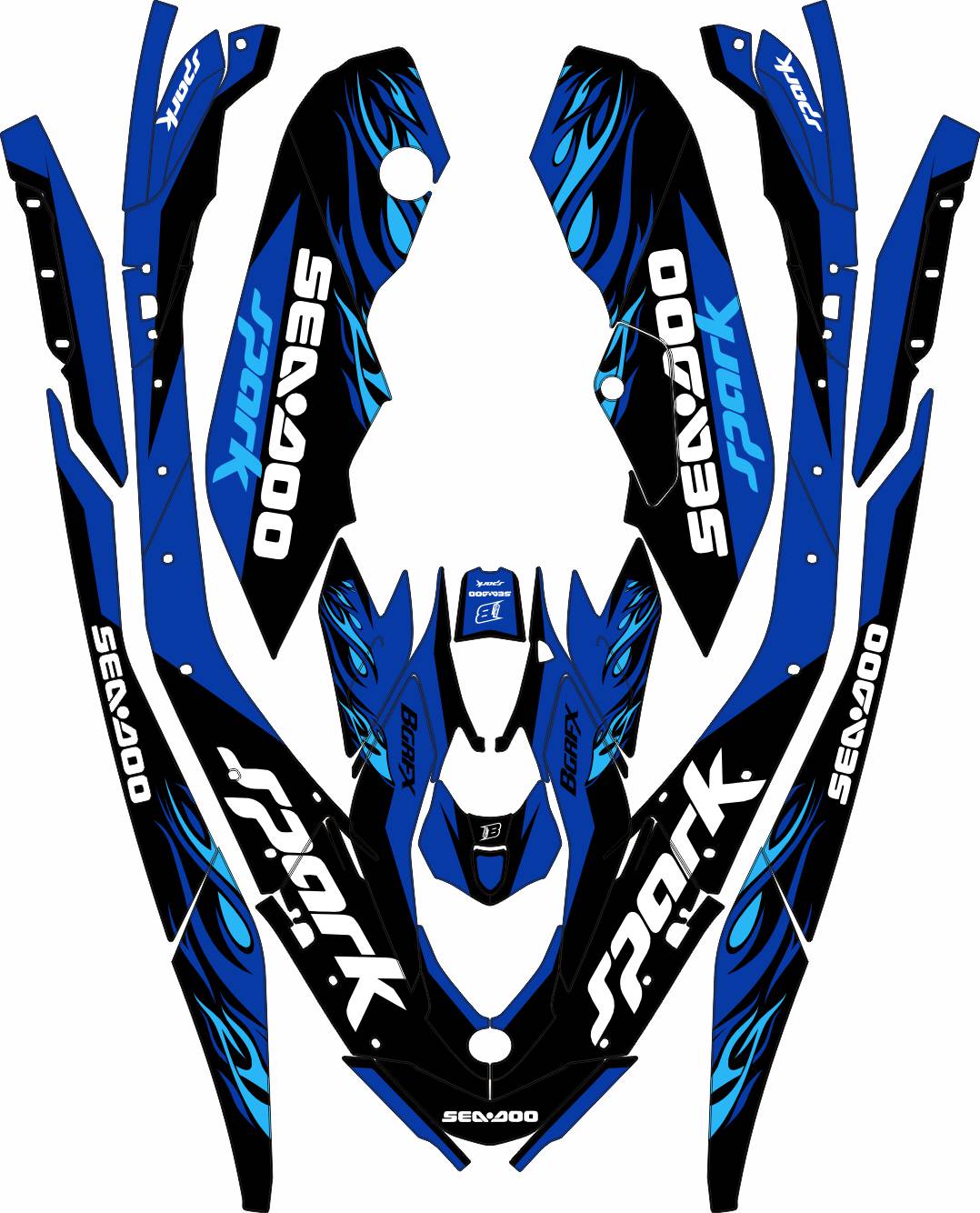 SEA-DOO SPARK TRIXX 2024 FULL GRAPHICS KIT "FLAMED BLUE" DESIGN – bling ...