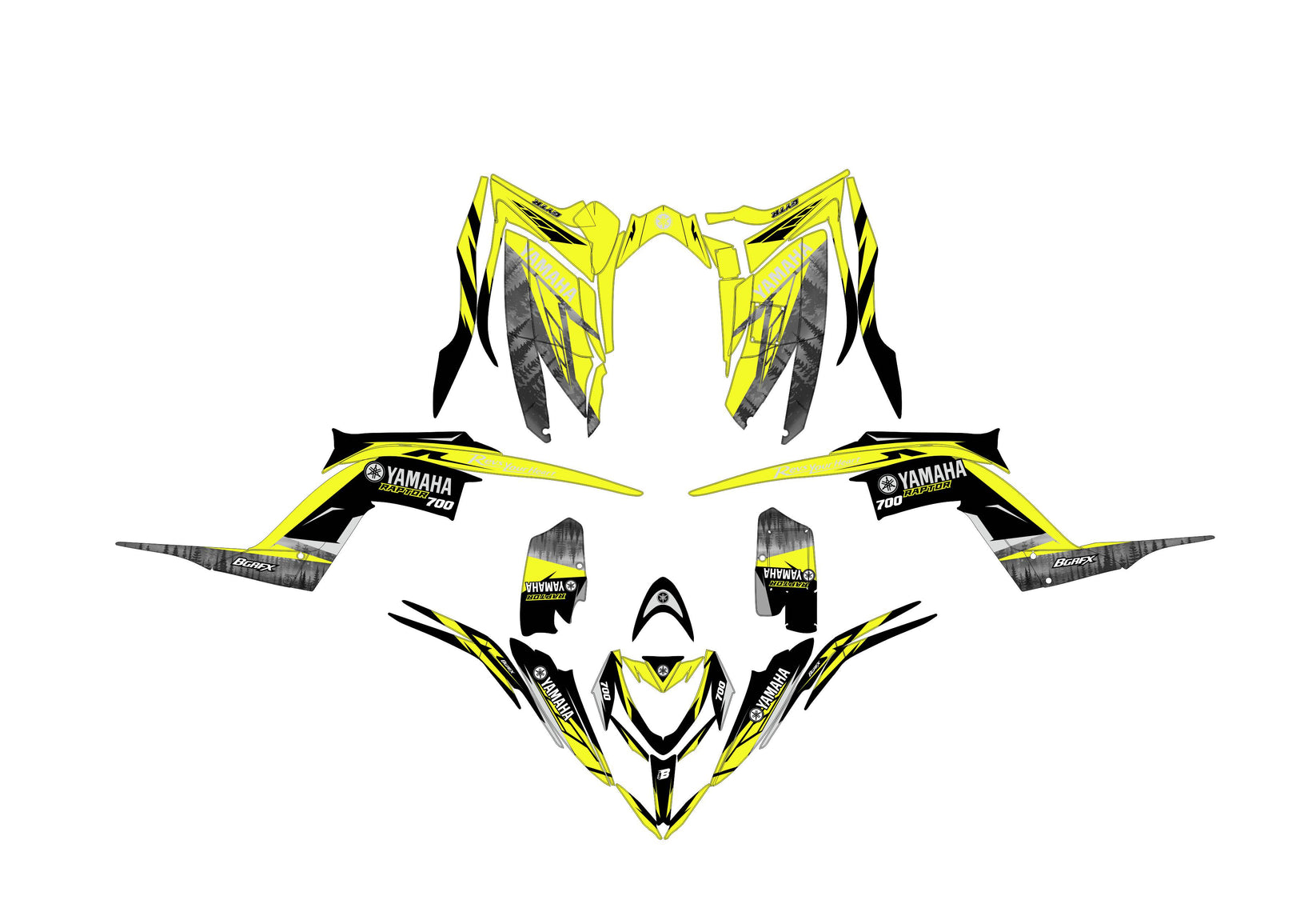 YAMAHA RAPTOR 700 FULL GRAPHICS KIT ''FOREST LIME'' DESIGN – bling graphix