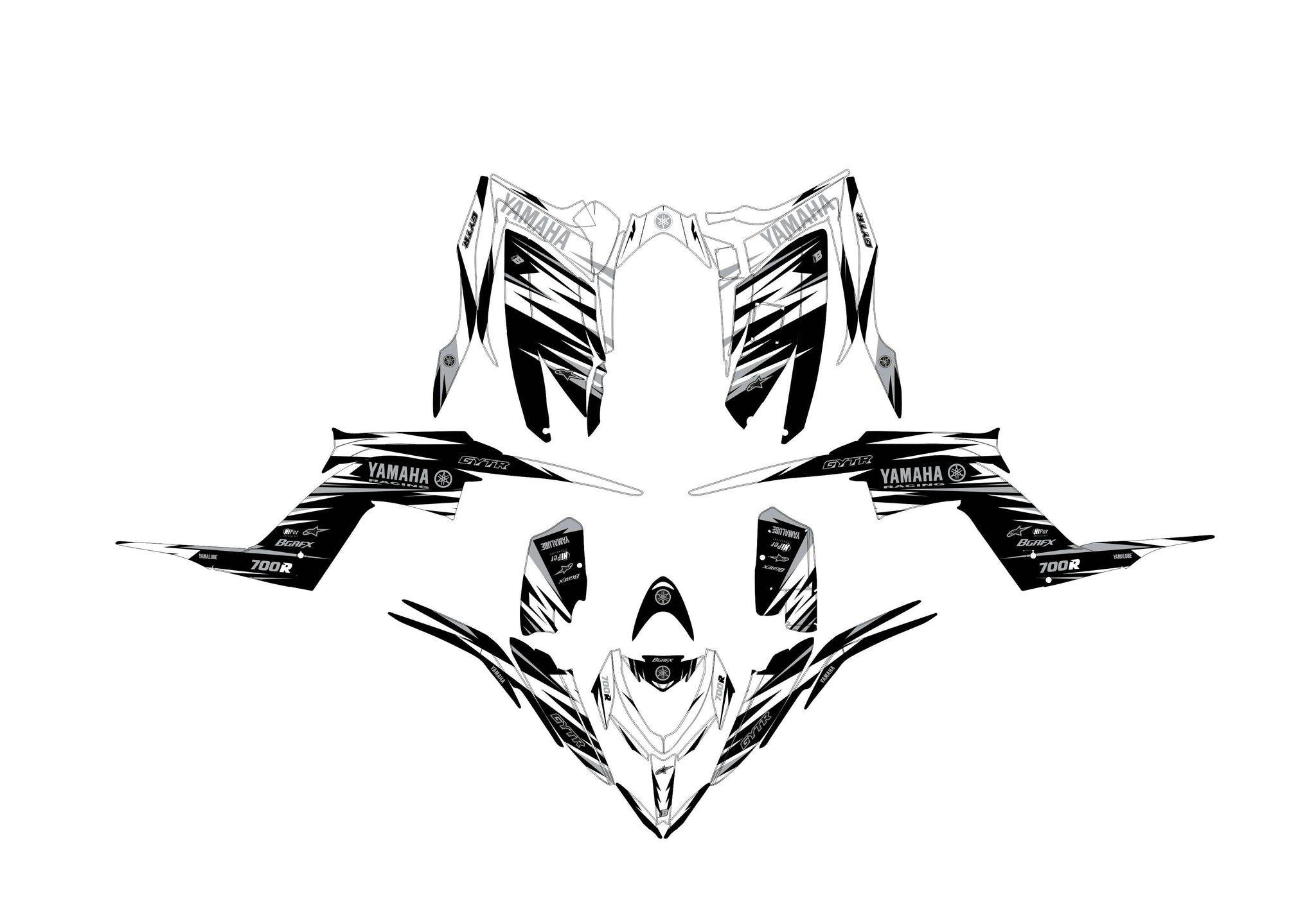 YAMAHA RAPTOR 700 FULL GRAPHICS KIT ''SHARPED W&B'' DESIGN – bling graphix