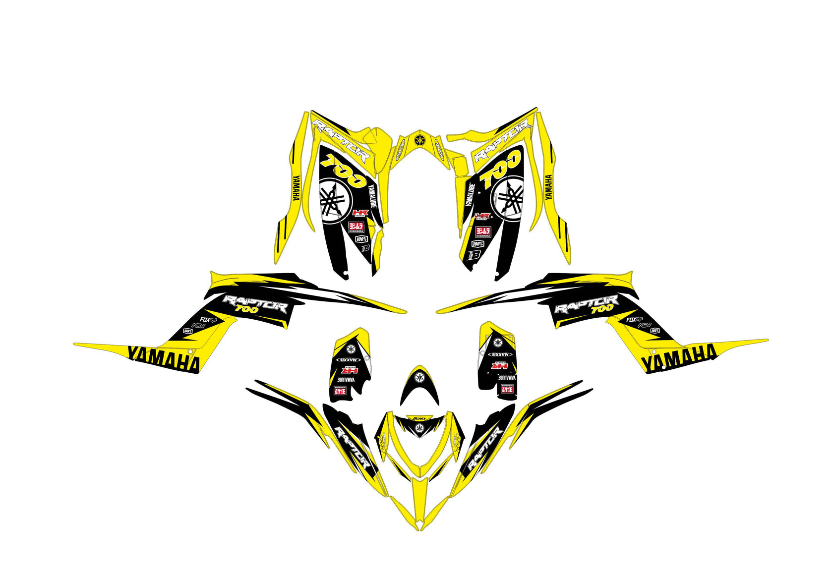 YAMAHA RAPTOR 700 FULL GRAPHICS KIT ''BOLT YELLOW'' DESIGN – bling graphix