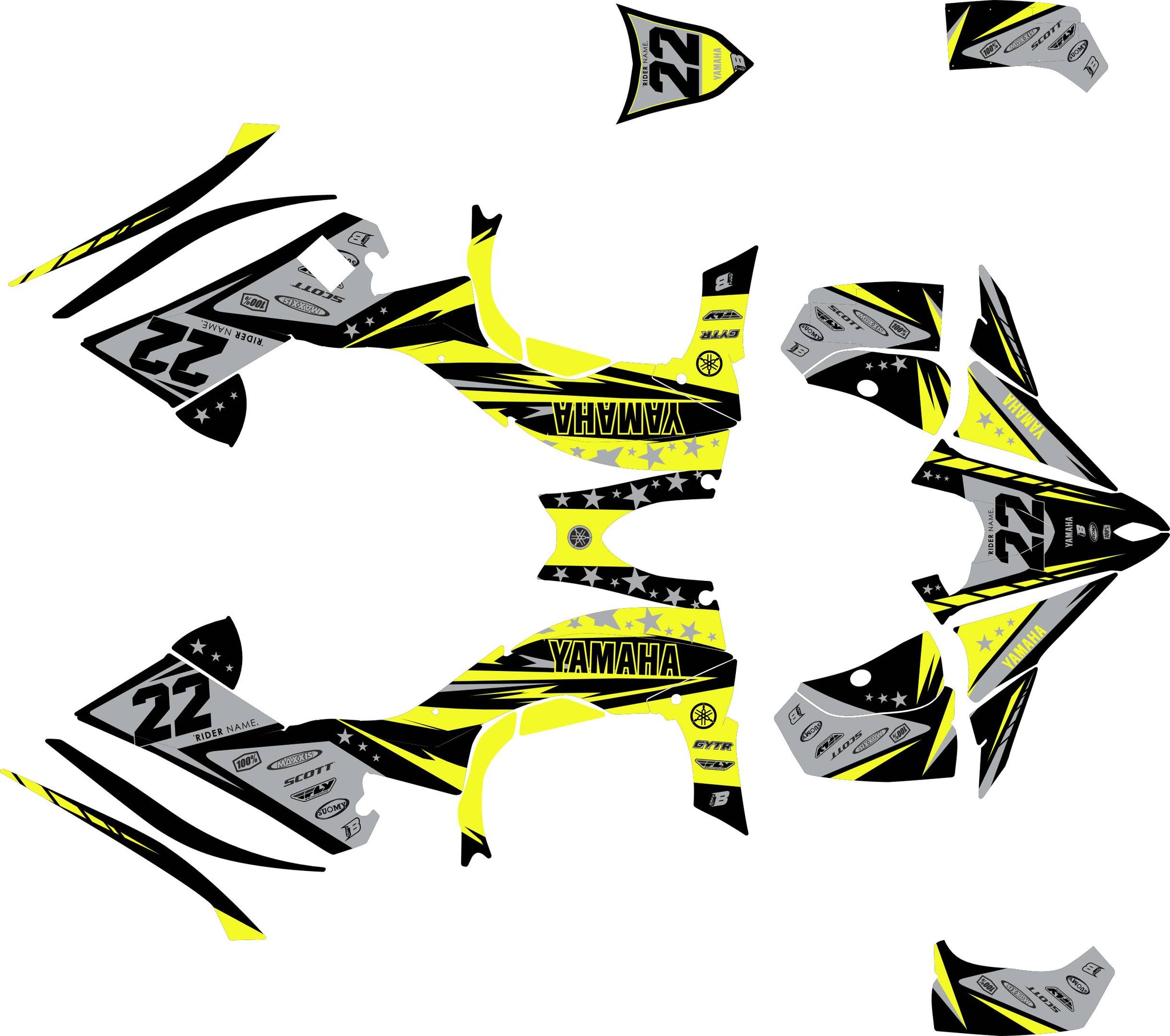 YAMAHA YFZ 450 FULL GRAPHICS KIT ''STARS LIME'' DESIGN – bling graphix