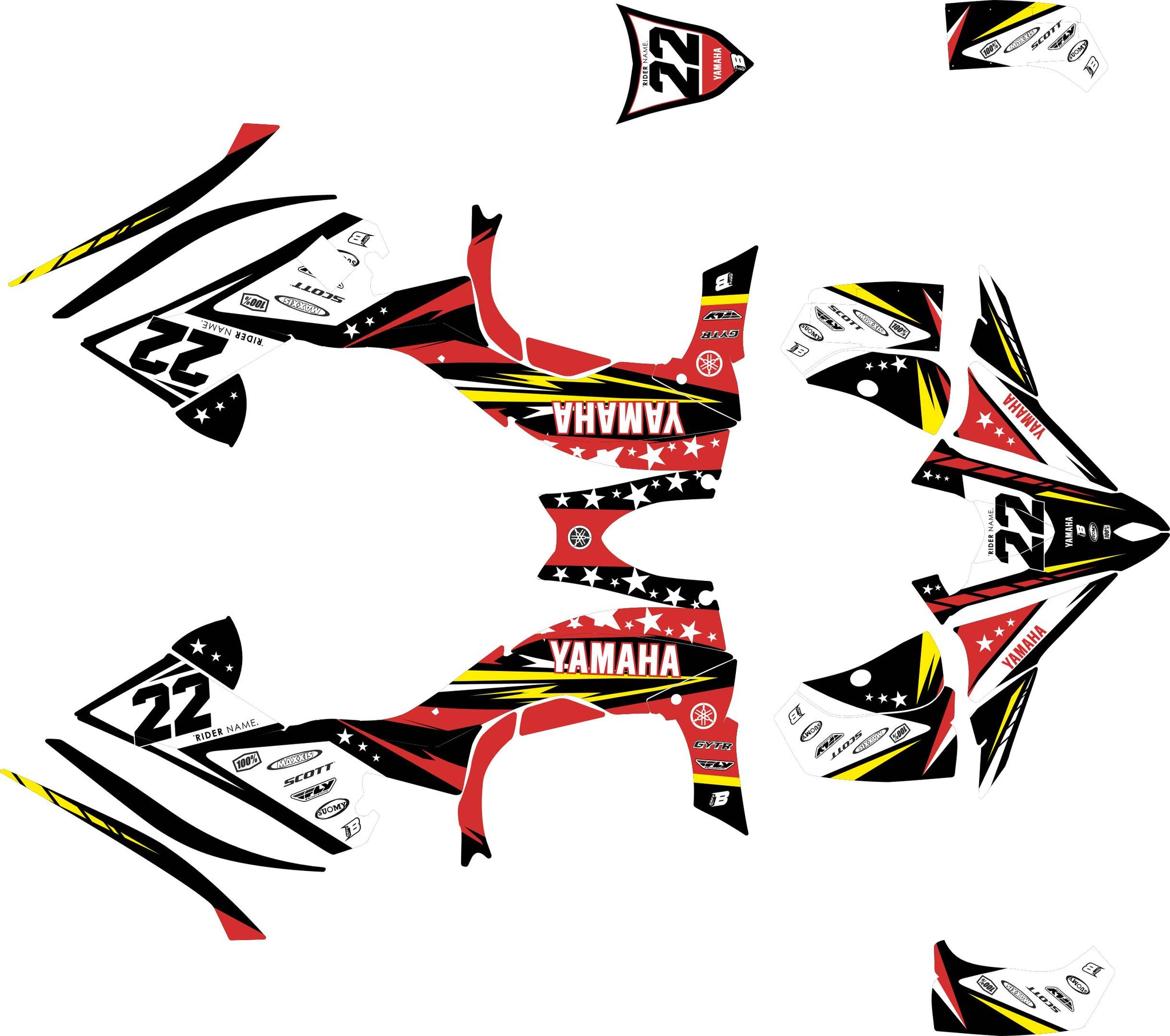 YAMAHA YFZ 450 FULL GRAPHICS KIT ''STARS RED'' DESIGN – bling graphix
