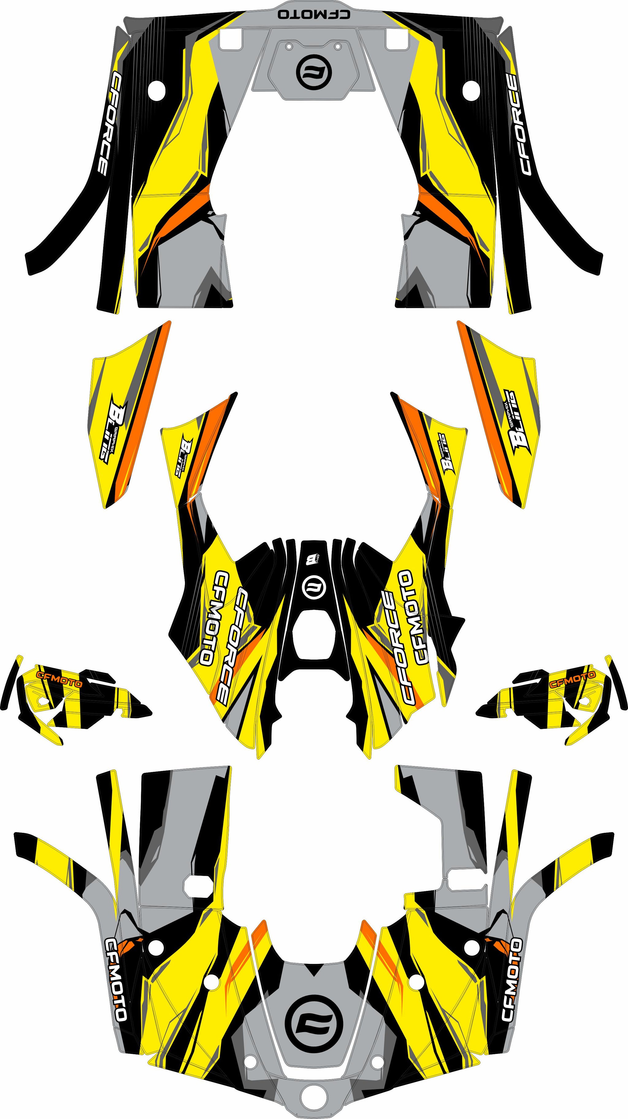 CFMOTO CFORCE 400 520 FULL GRAPHICS KIT ''FLUSHED YELLOW'' DESIGN ...