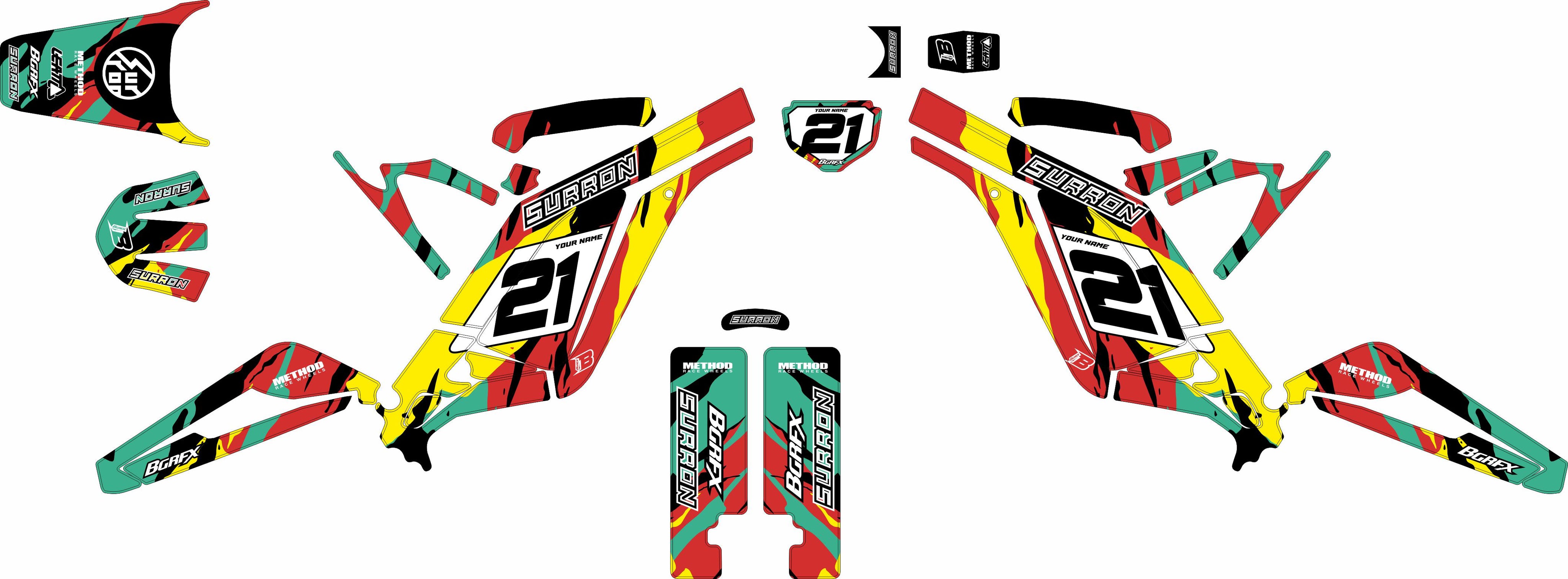 SURRON FULL GRAPHICS KIT ''CAMO V1 RASTA'' DESIGN – bling graphix