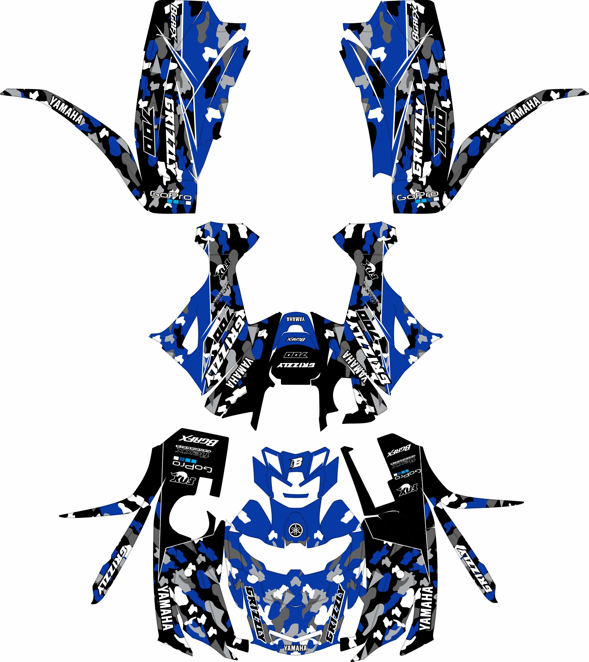 YAMAHA GRIZZLY 660 700 FULL GRAPHICS KIT ''CAMO BLUE'' DESIGN – bling ...